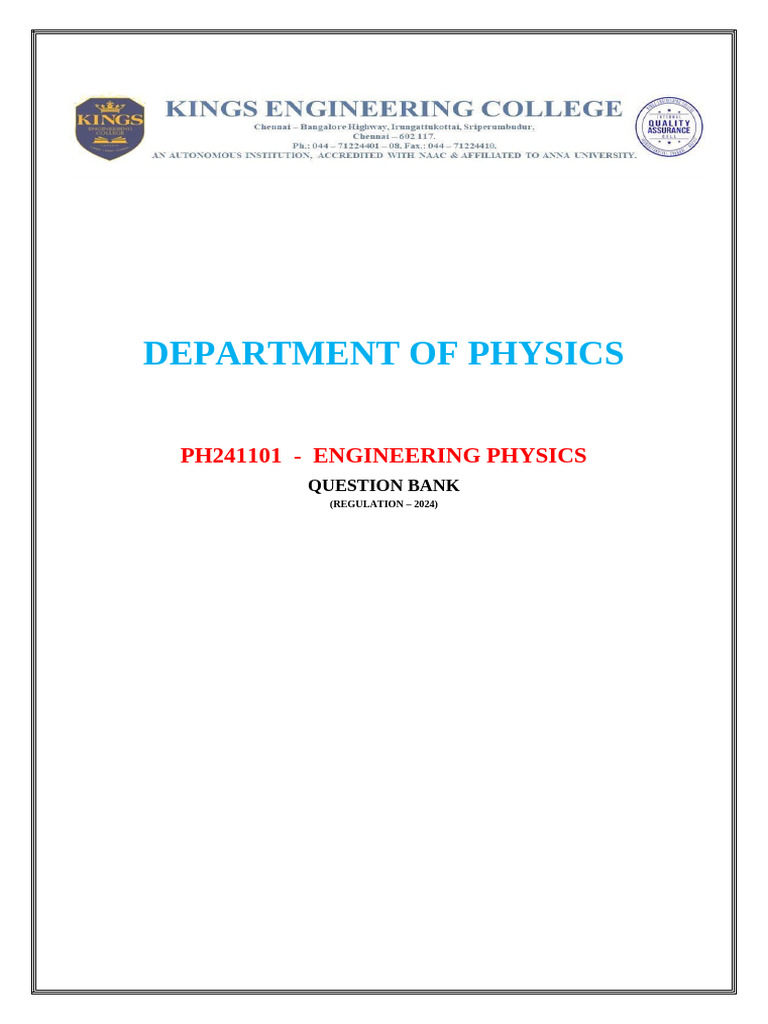 Ph241101 - Engg. Physics - BT Level-Qp | PDF | Elasticity (Physics) | Young's Modulus