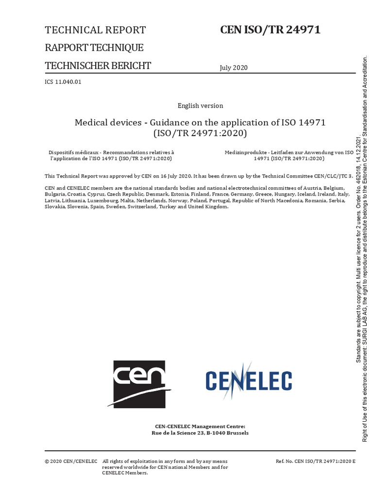 CEN ISO TR 24971 2020 en | PDF | Medical Device | Risk