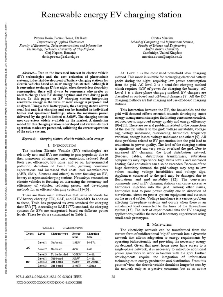 Renewable Energy EV Charging Station | PDF | Electric Vehicle | Electrical Grid
