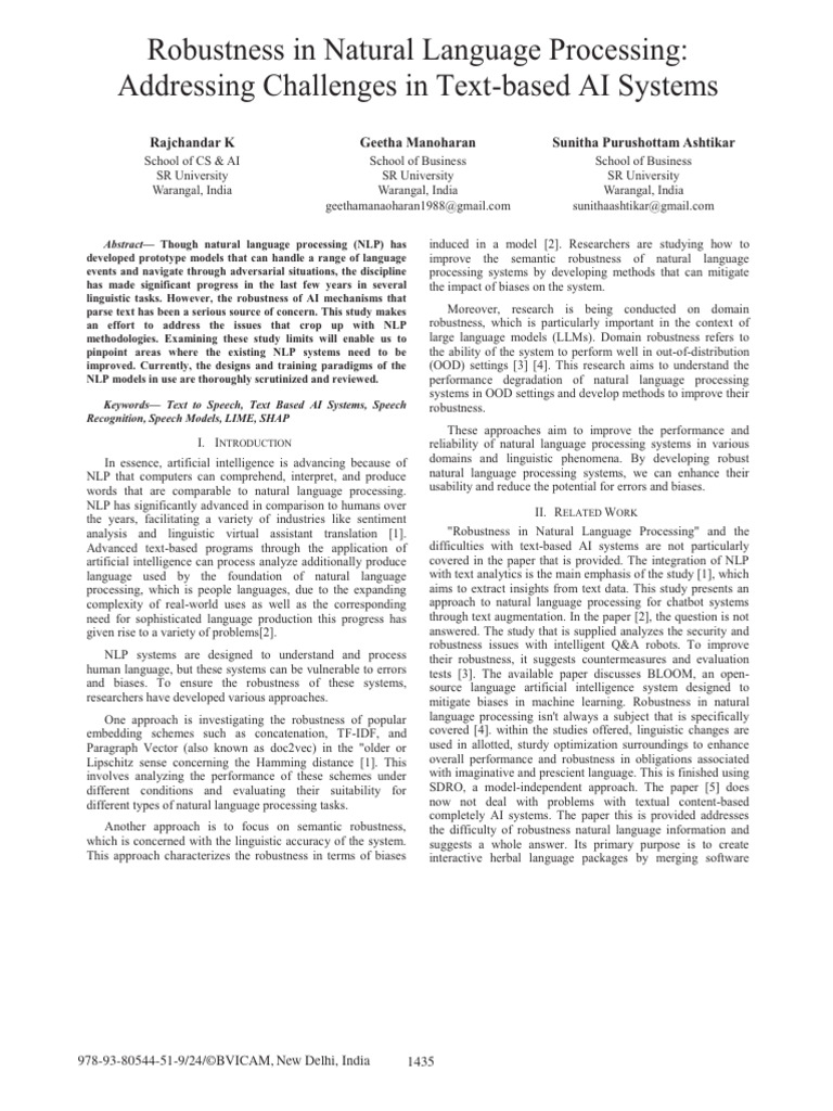 Robustness In Natural Language Processing Addressing Challenges In Text