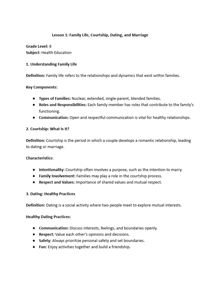 REVIEWER-LESSON 1 - Family Life, Courtship, Dating, and Marriage | PDF