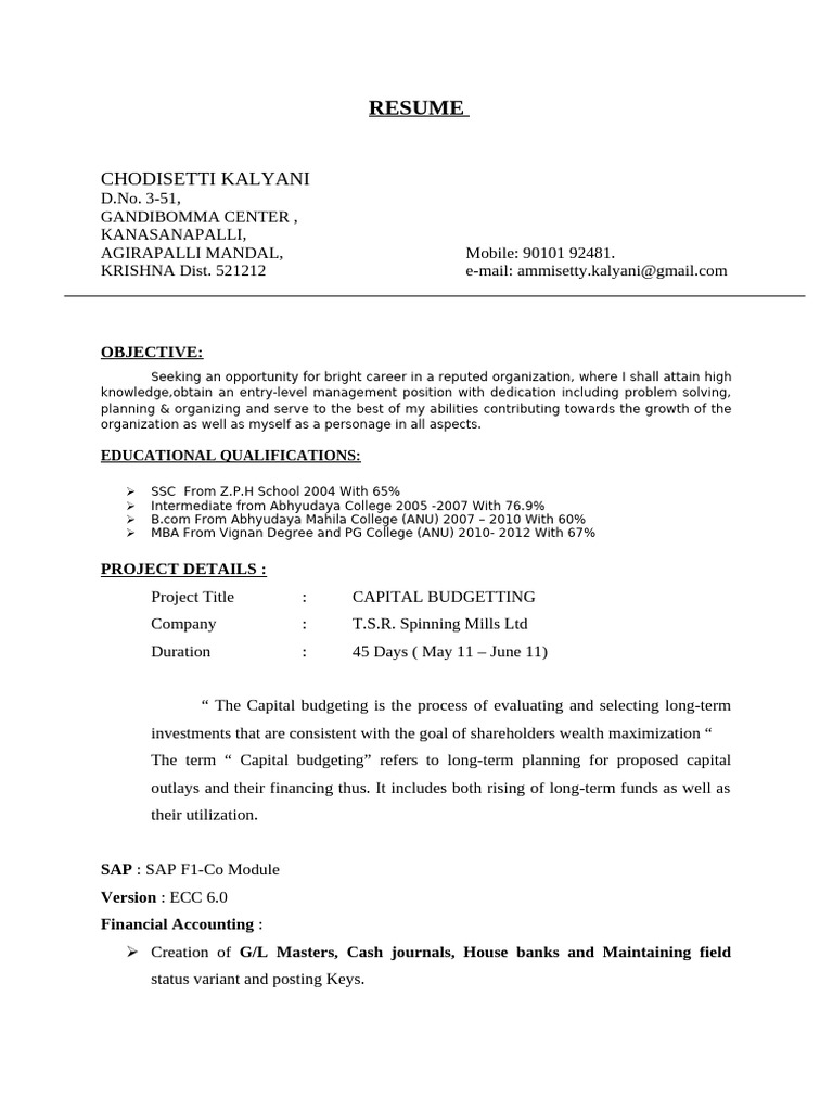 Resume of Chodisetti Kalyani | PDF