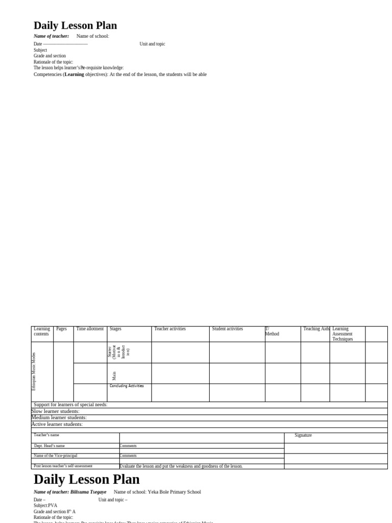 lesson plan for Tadele | PDF | Lesson Plan | Teachers