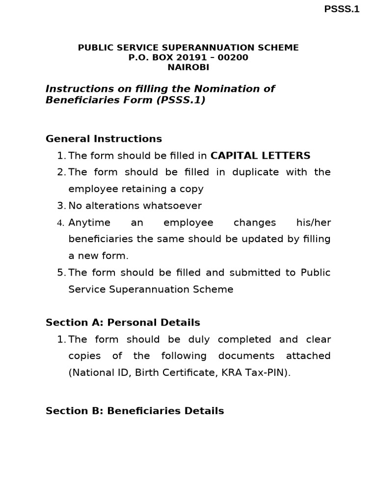 Form PSSS 1 Beneficiary Nomination | PDF | Social Institutions