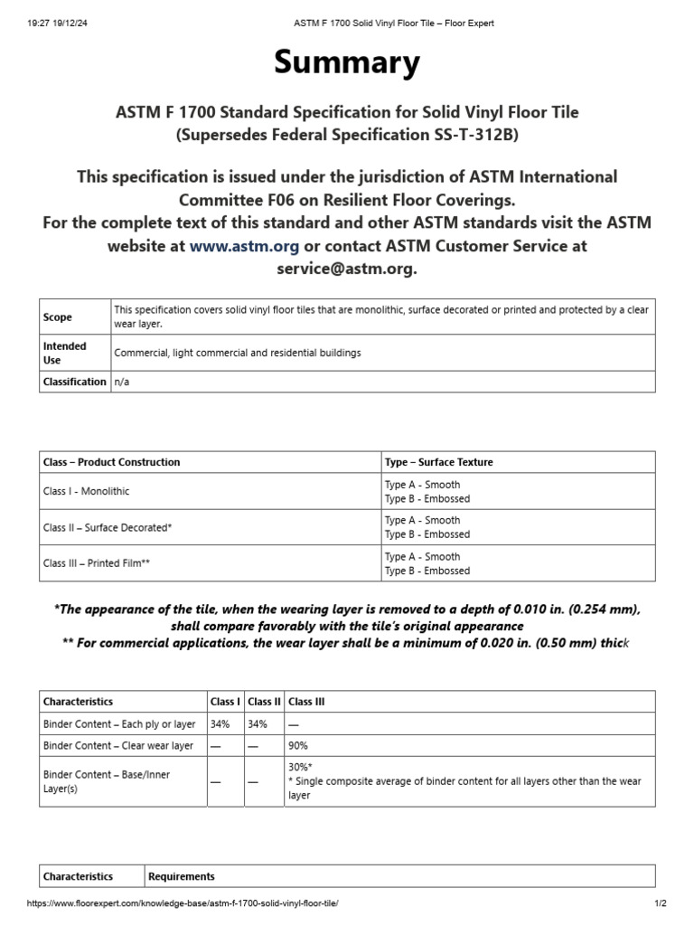 ASTM F1700 Solid Vinyl Tile Standards | PDF | Wear | Tile