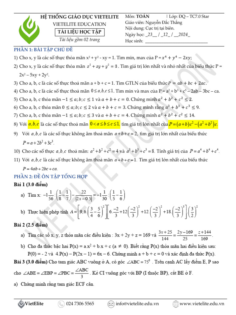 DQ - TC7.0 Star - cực trị - so chinh phuong 2811 (1) | PDF