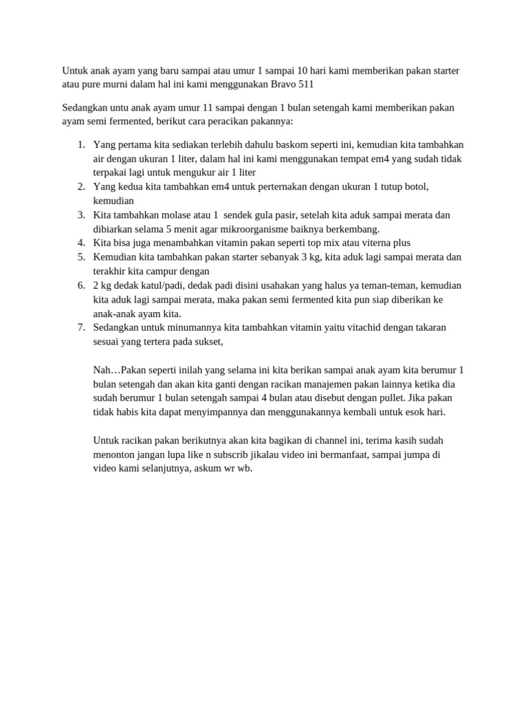 Panduan Pakan Ayam Usia 1-45 Hari | PDF