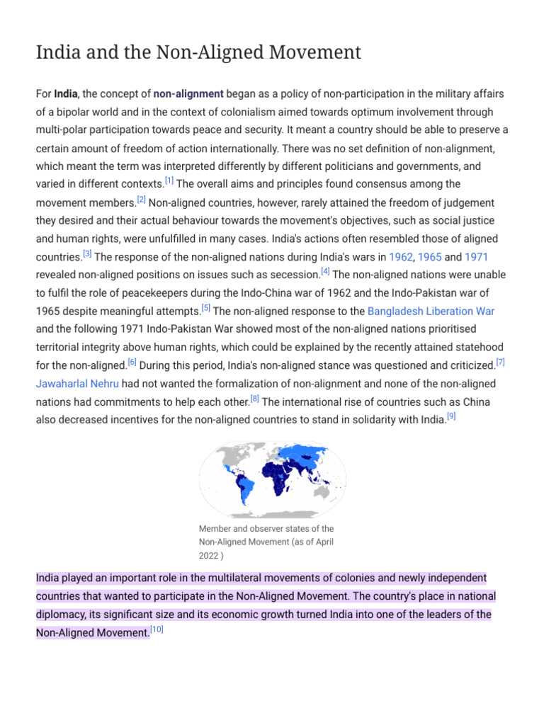 India’s Role in Non-Aligned Movement | PDF | Non Aligned Movement ...