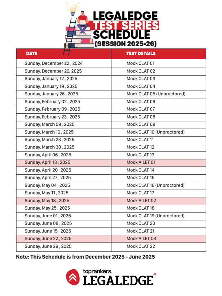 CLAT 2025-26 Mock Test Schedule | PDF