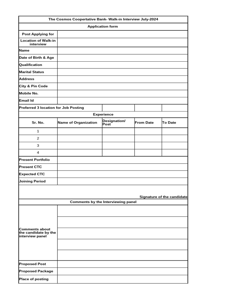 Walk-in Interview Application Form | PDF