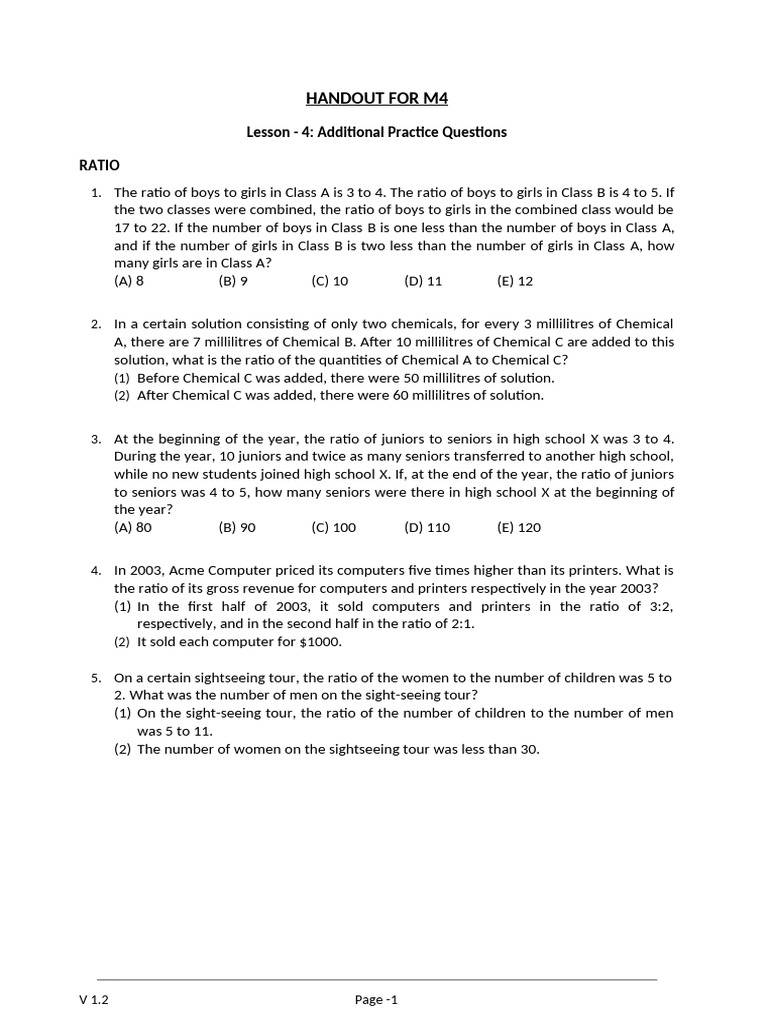 GMAT Handouts - Math - Feb.'17 - Handout For M4 | PDF | Integer | Mean