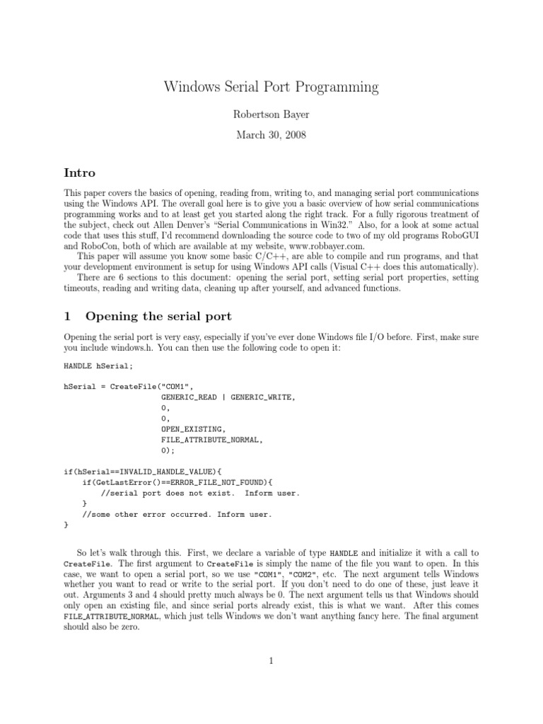Serial Port Communication Pdf Parameter Computer Programming C
