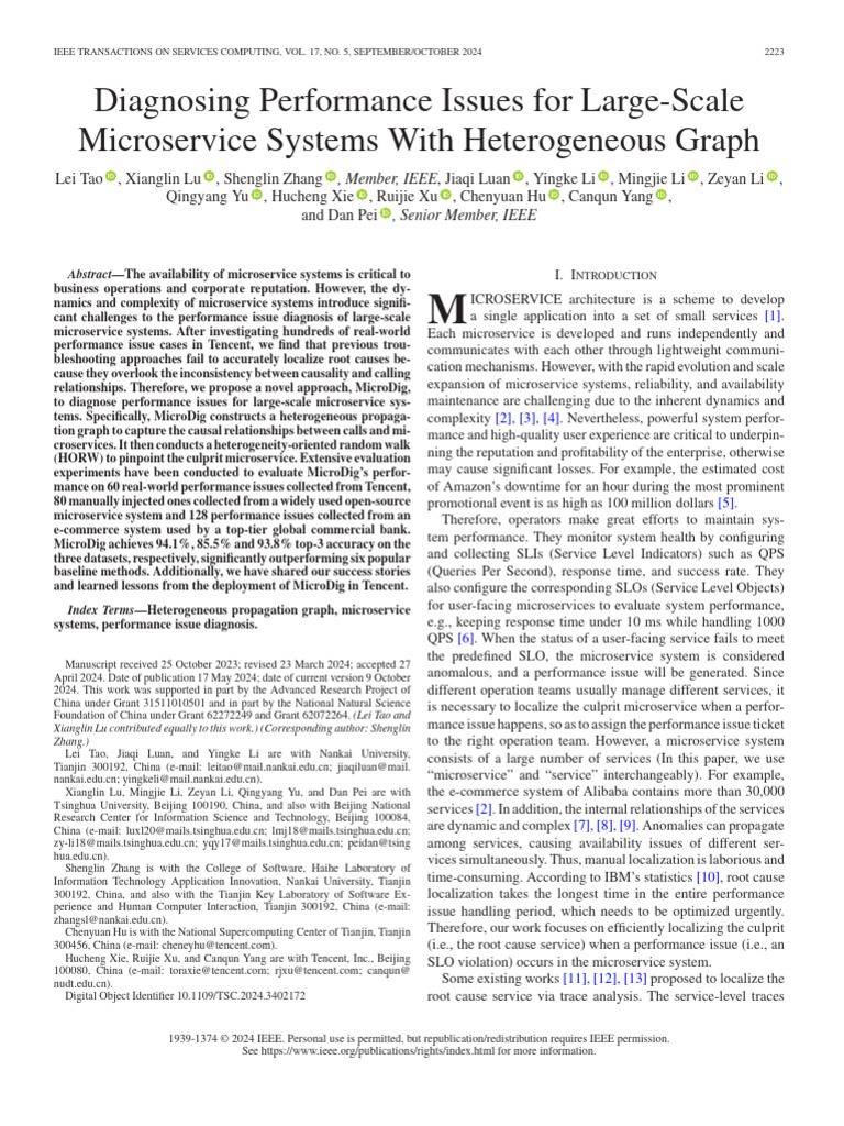 Diagnosing Performance Issues For Large-Scale Microservice Systems With Heterogeneous Graph ...