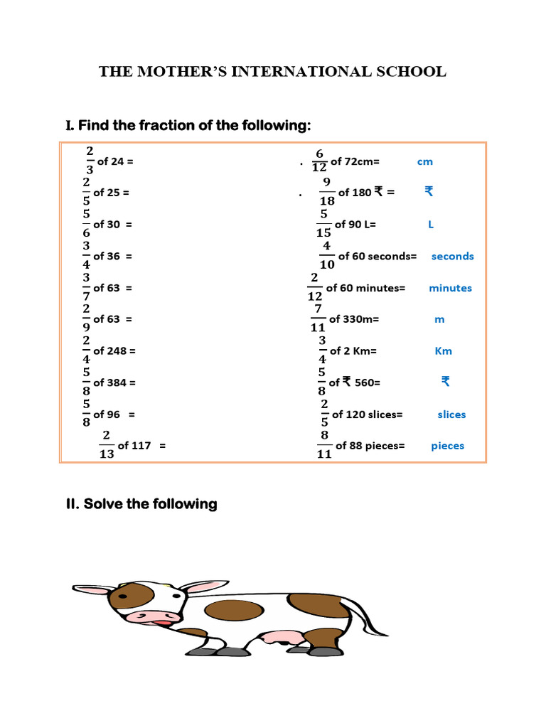 Class IV Fraction Problems Worksheet | PDF