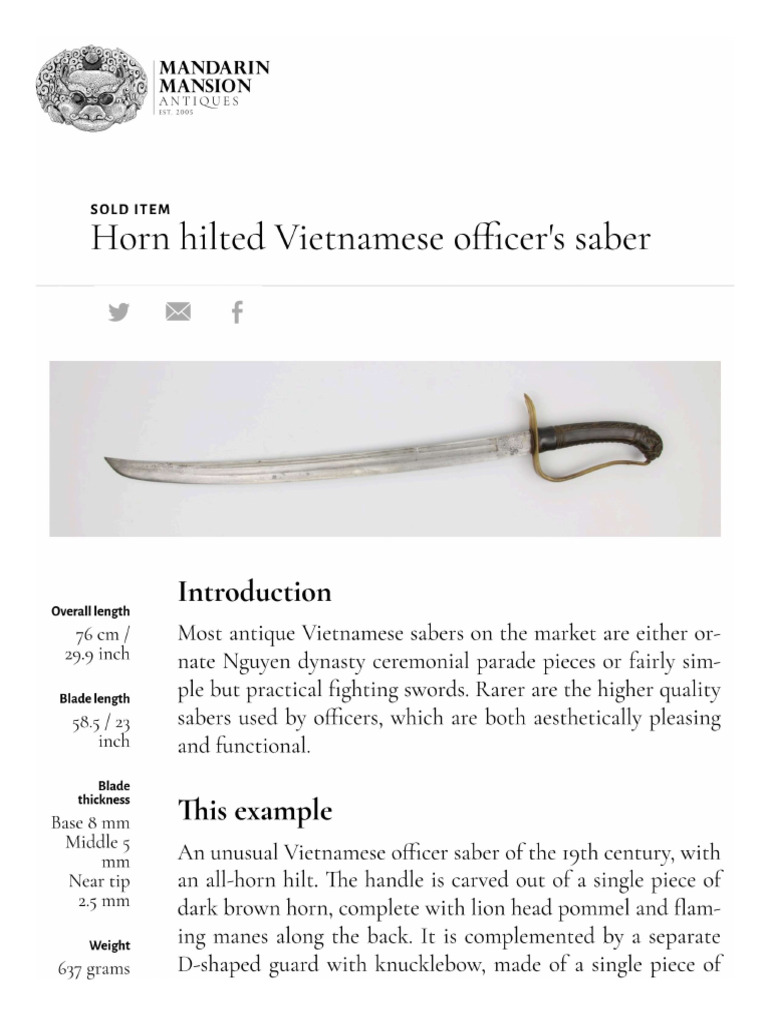 Horn Hilted Vietnamese Officer's Saber | PDF