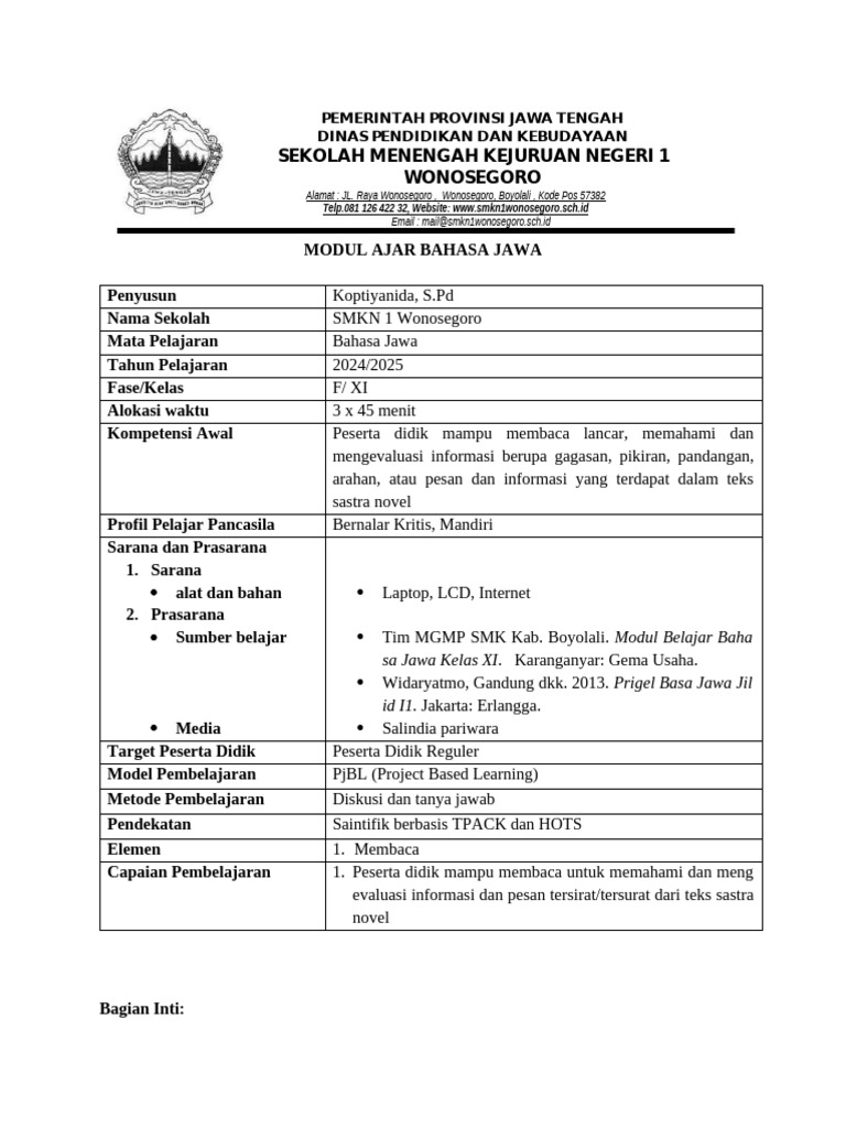 Modul Ajar Novel | PDF