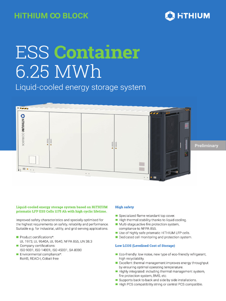 Hithium DS ESS 6250kWh Datasheet 20240920 V1.0 US | PDF