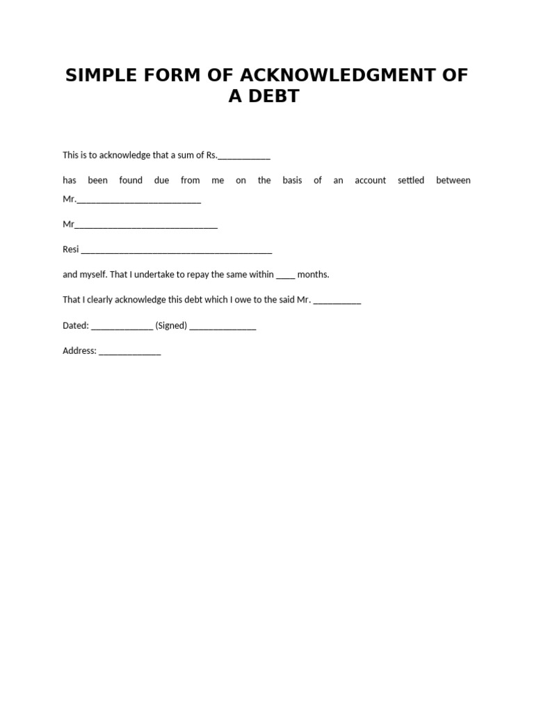 Simple Debt Acknowledgment Form | PDF