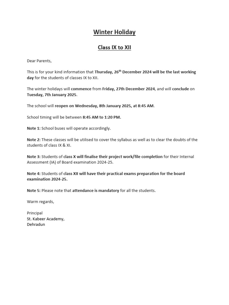 Winter Holiday IX To XII STK New | PDF