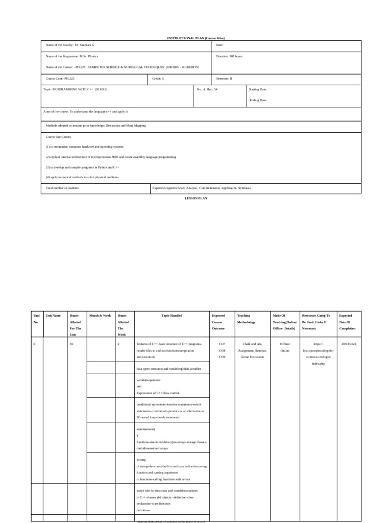 PH 223 - COMPUTER SCIENCE - NUMERICAL TECHNIQUES DR Sreekala G (2023 ...