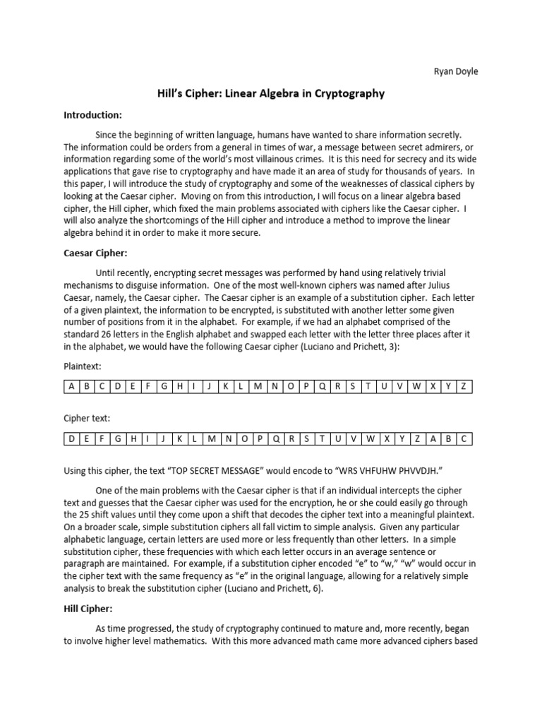 r_doyle_hill-cipher | PDF | Cipher | Encryption