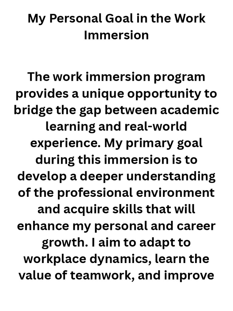 My Personal Goal in The Work Immersion - 20250106 - 144520 - 0000 | PDF
