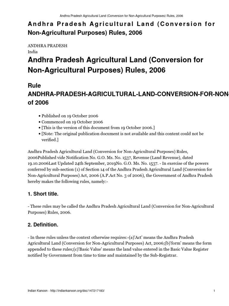 Andhra Pradesh Agricultural Land Conversion For Non Agricultural ...