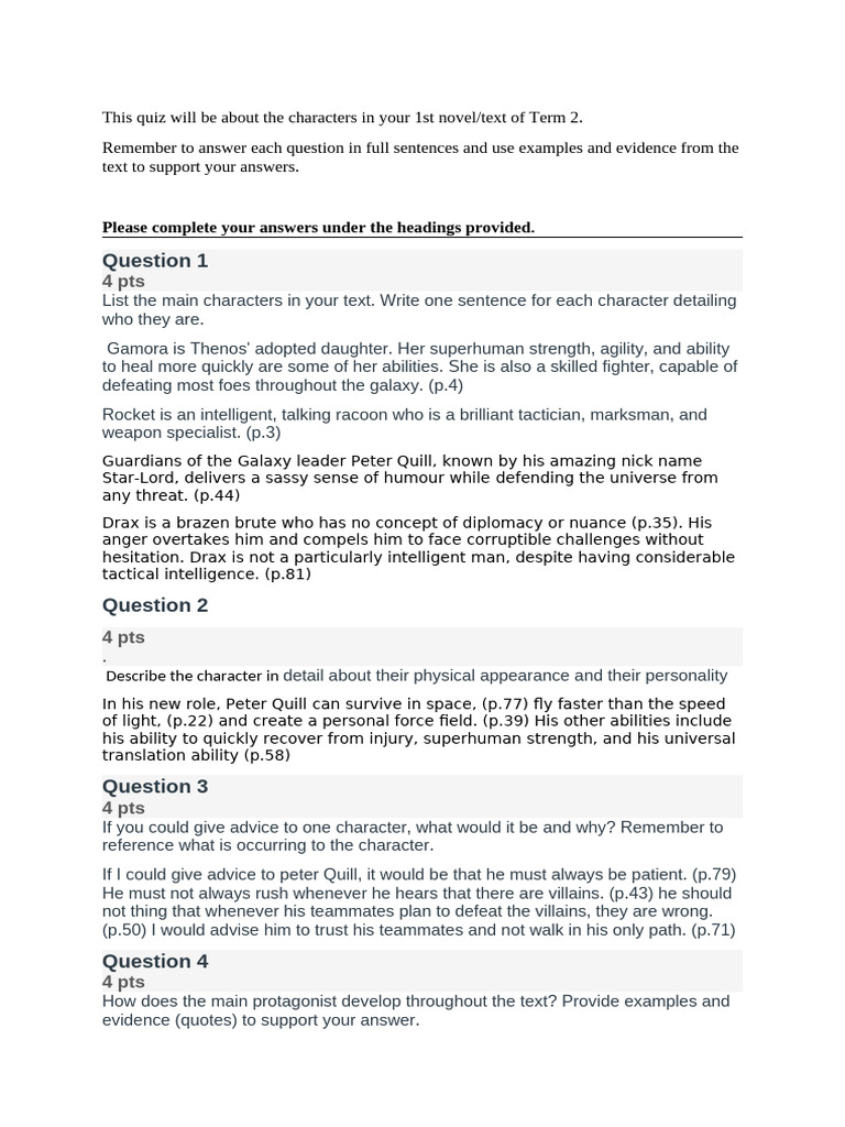Reading Journal Quiz Template- Characters | PDF
