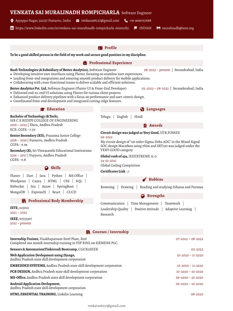 VENKATA SAI MURALINADH ROMPICHARLA Resume - For - IT | PDF | Automation | Mobile App