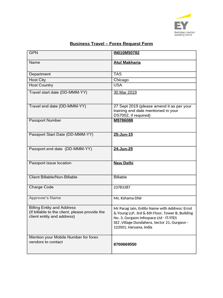 Forex Request Form - Business Travel | PDF