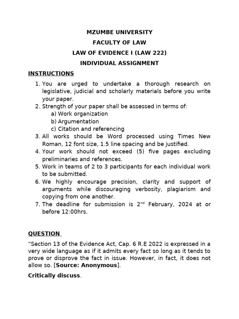 Law 222 Individual Assignment-2024 | PDF
