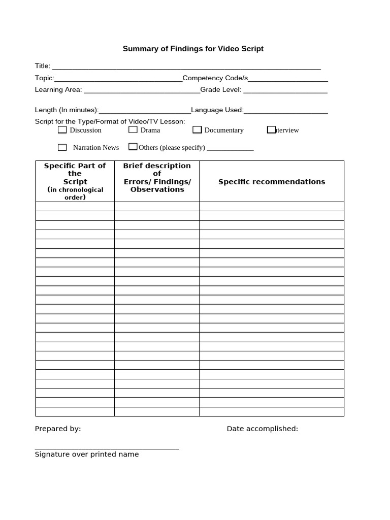 3. Summary of Findings for Video Script | PDF