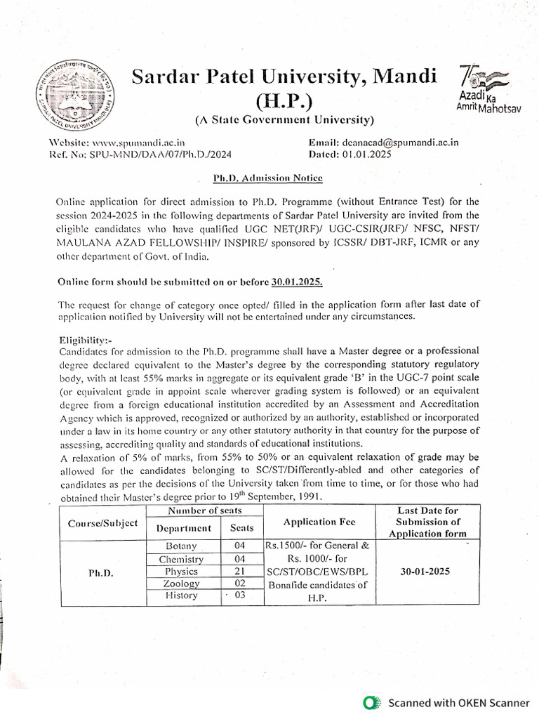 Ph.D. Admission Notice | PDF