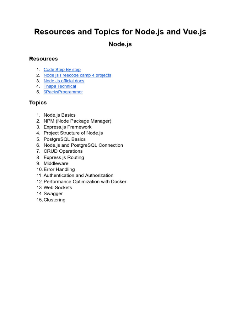 Resources for NodeJs and VueJs | PDF Resources for NodeJs and VueJs | PDF