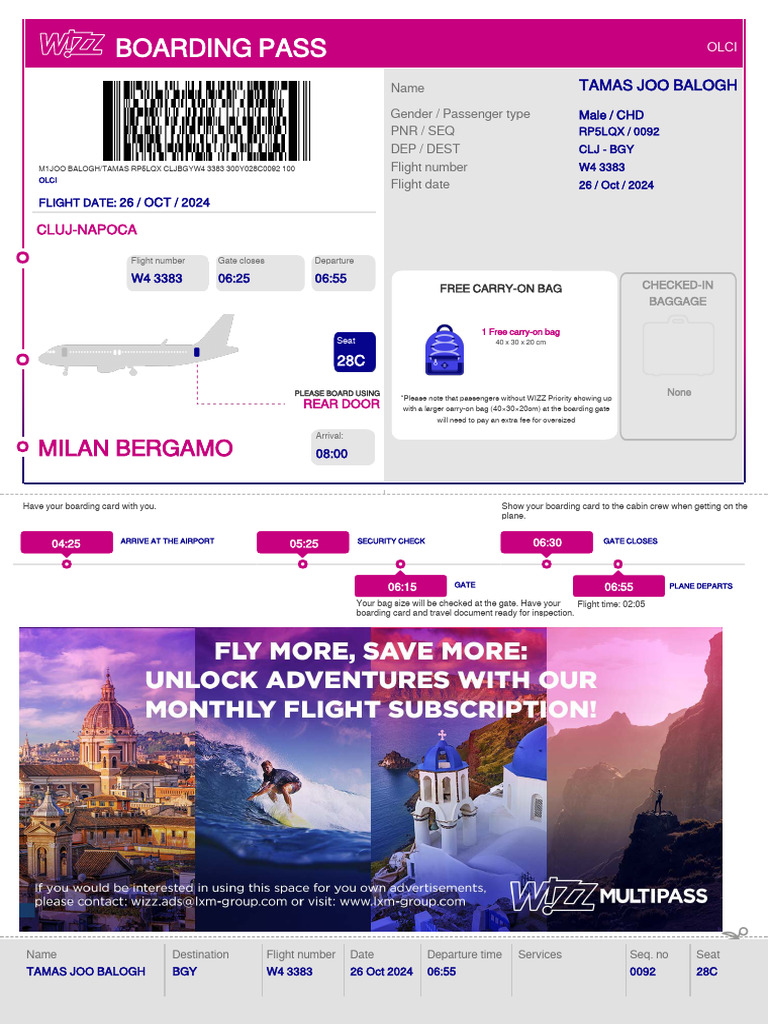 BoardingCard 385222275 CLJ BGY | PDF | Transport Safety | Airlines