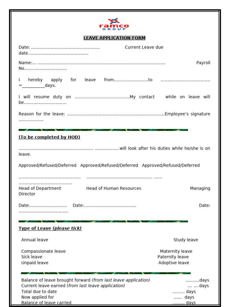 LEAVE APPLICATION FORM- Appendix 1 | PDF