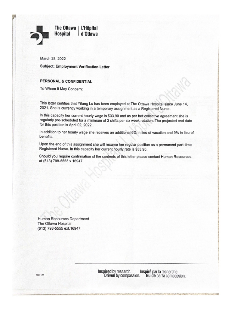 OINP Document 3, Employment Verification Letter | PDF