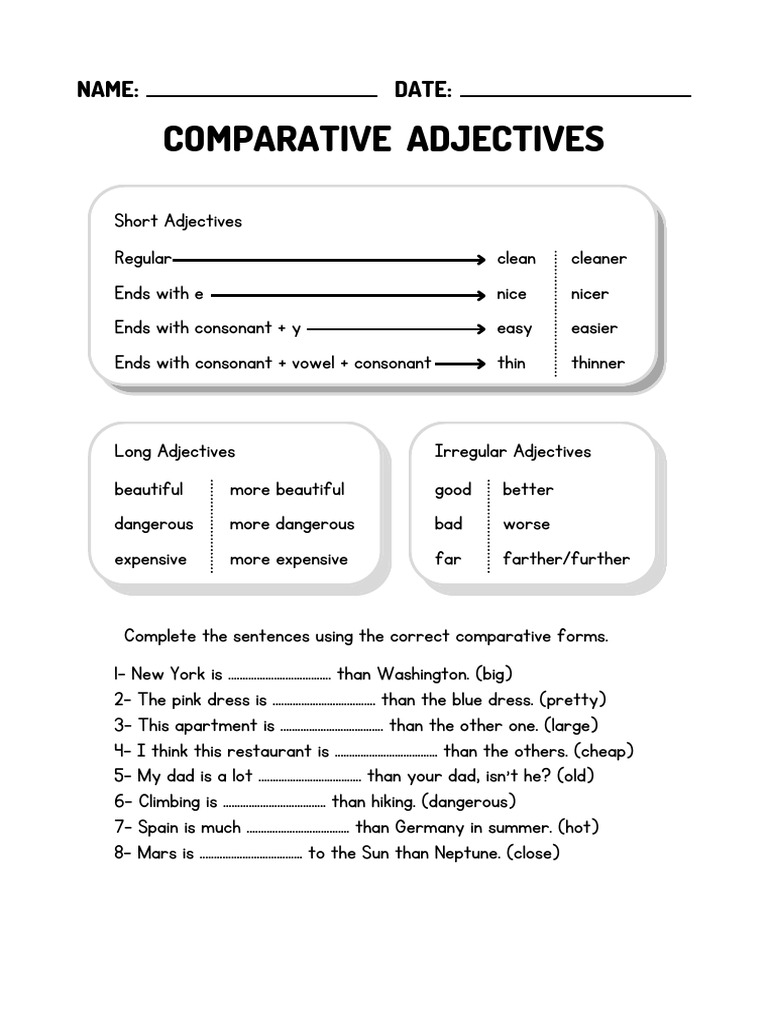 Comparative Adjectives Grammar Worksheet | PDF