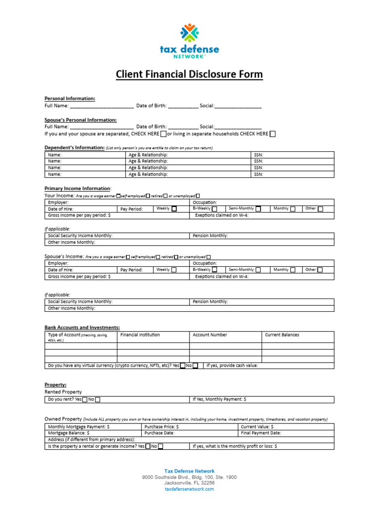 Financial Disclosure Form | PDF | Insurance | Social Security (United ...