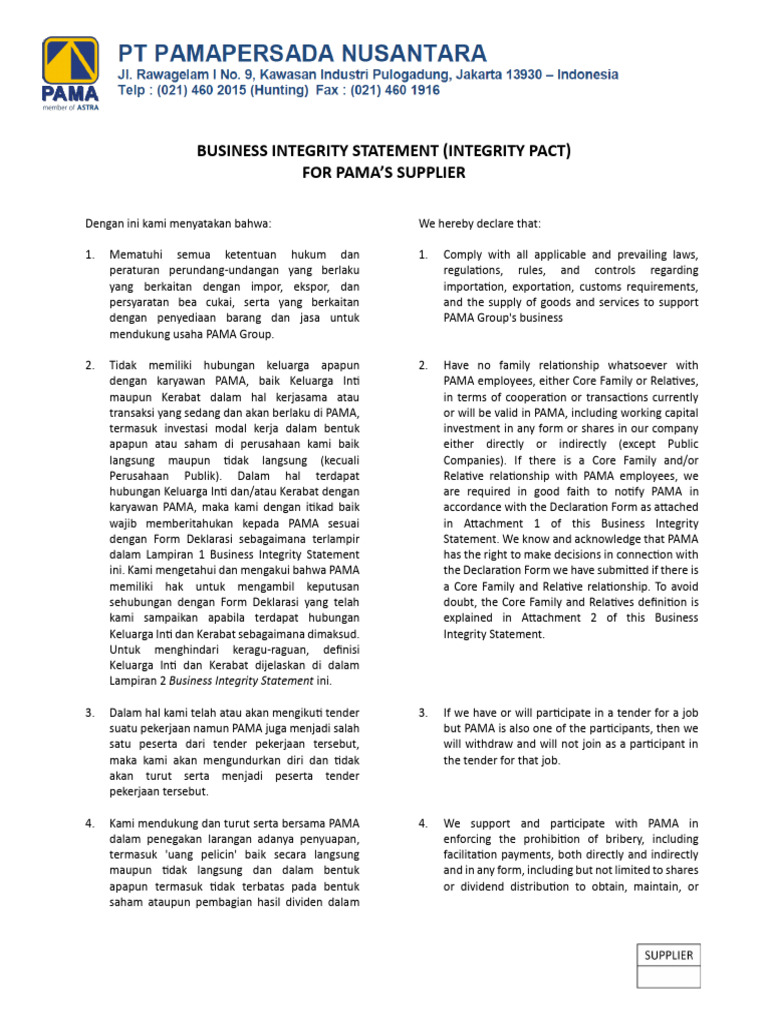 Business Integrity Statement (Final) R1 | PDF