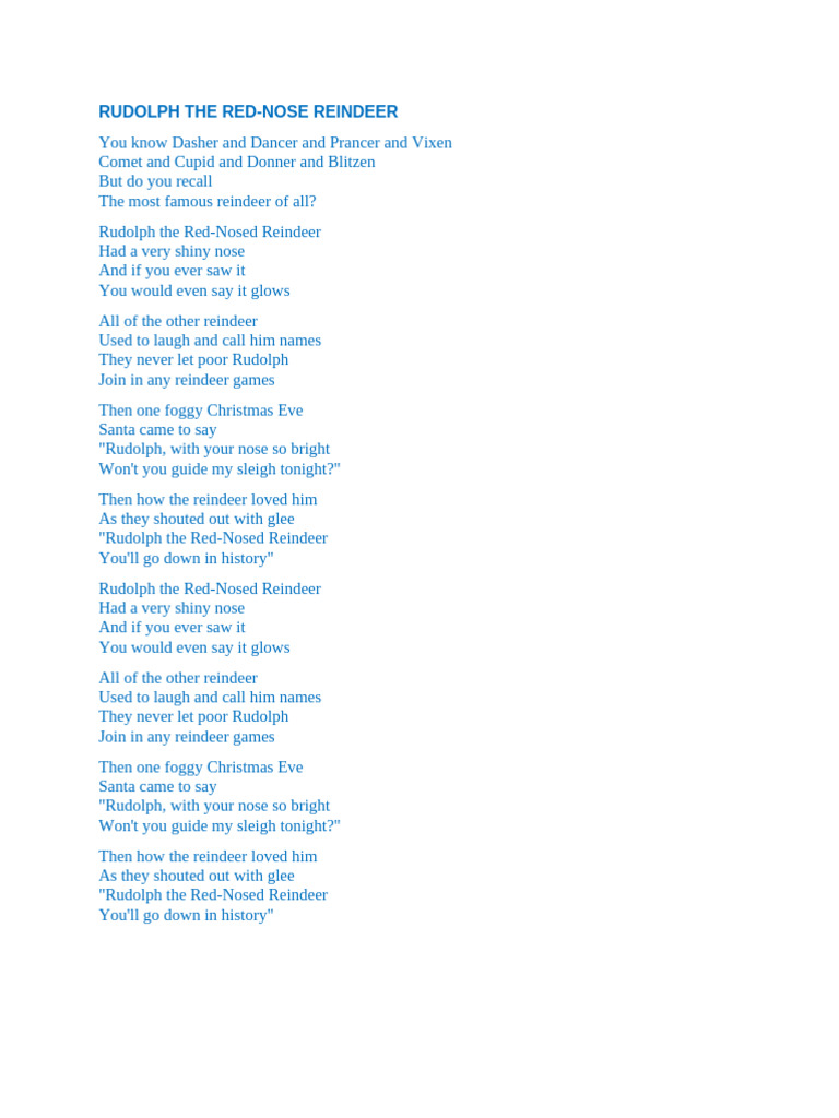 Christmas Songs Lyrics | PDF | Santa Claus's Reindeer | Rudolph The Red ...