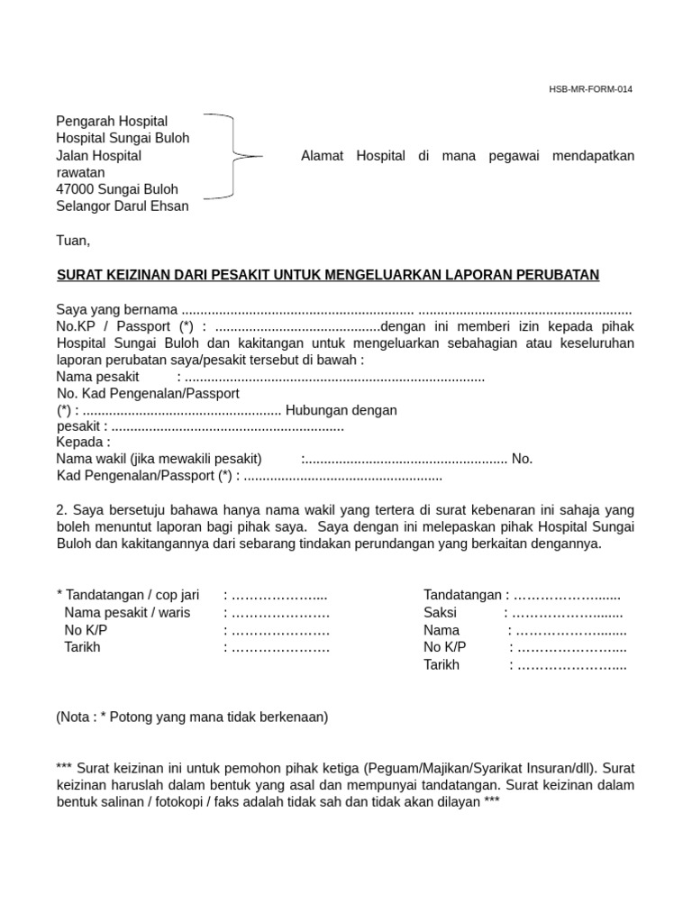 SURAT KEIZINAN LAPORAN PERUBATAN | PDF