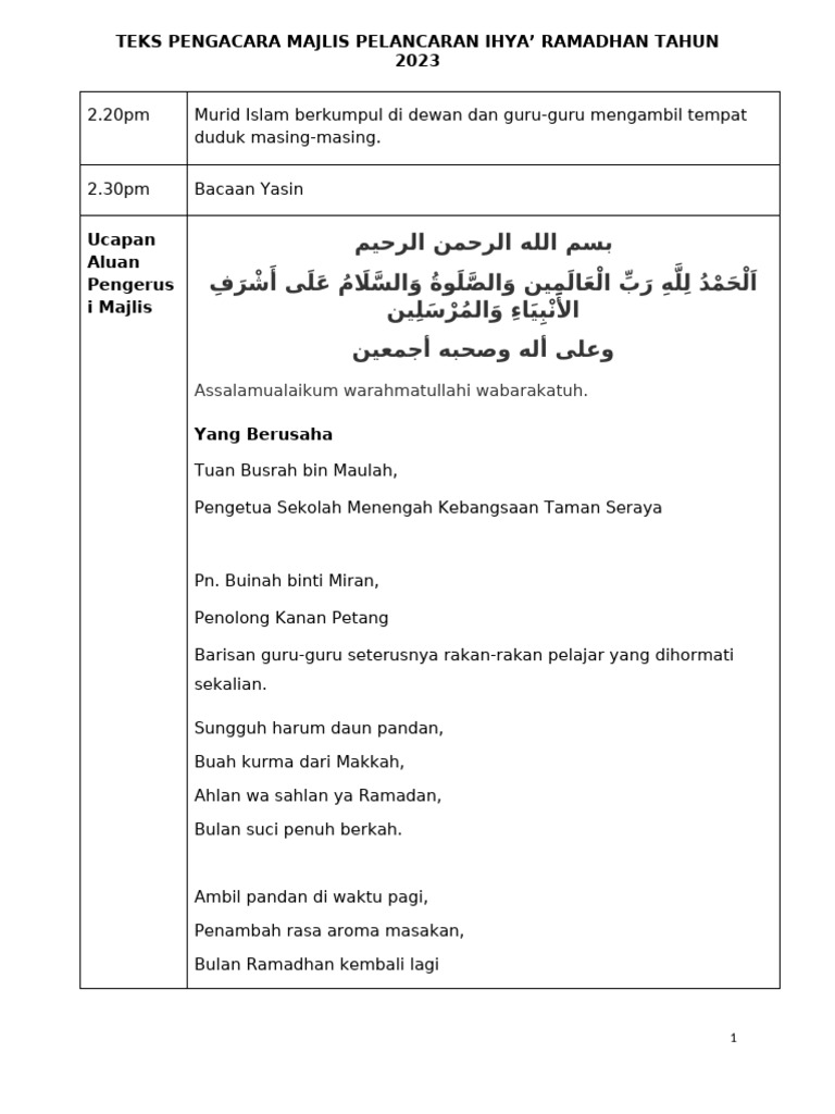 Pelancaran Ihya' Ramadhan 2023 | PDF
