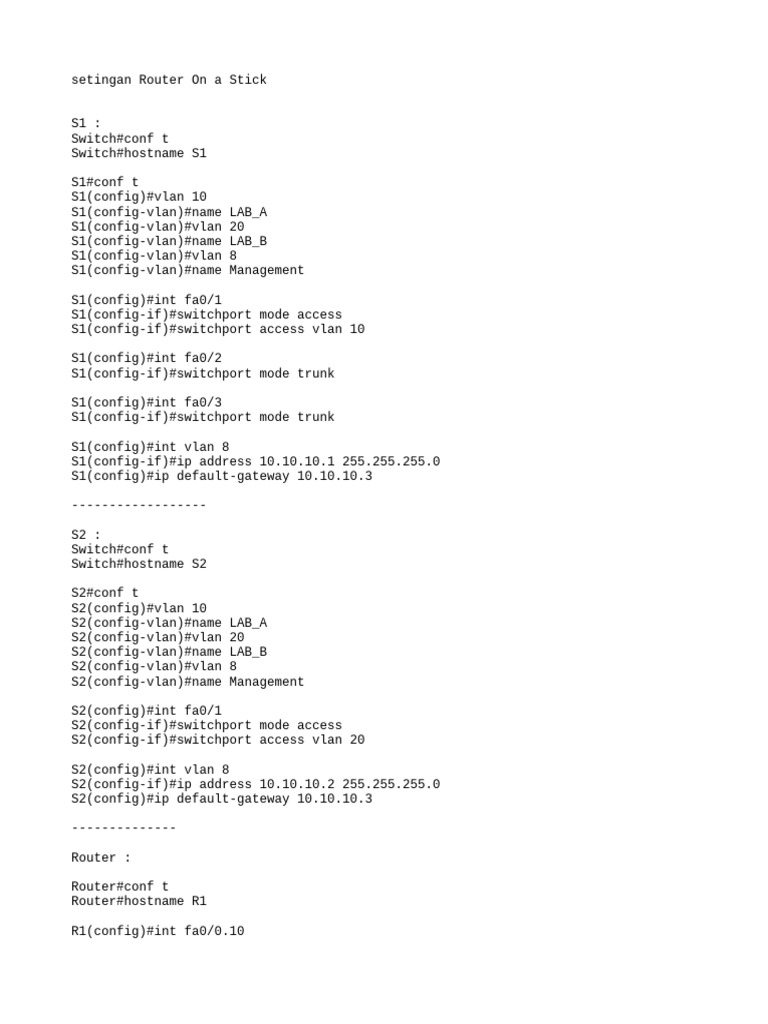 Router On a Stick Configuration Guide | PDF | Network Architecture ...