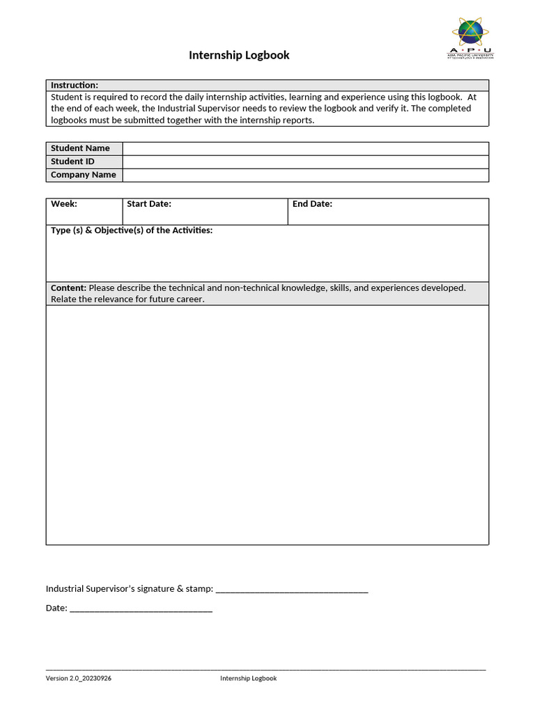 Internship Logbook Guide | PDF