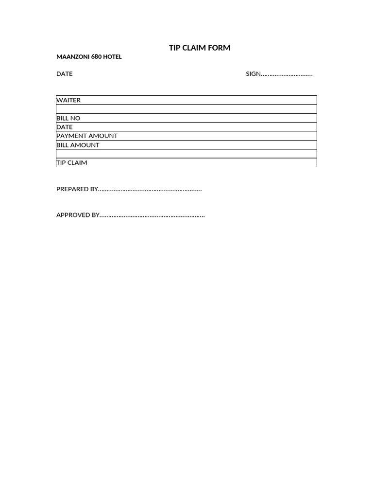 Tip Claim Form. | PDF