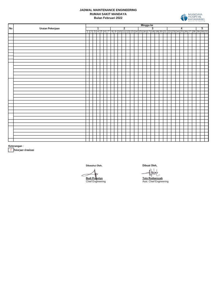 Jadwal Pemeliharaan RS Mandaya | PDF