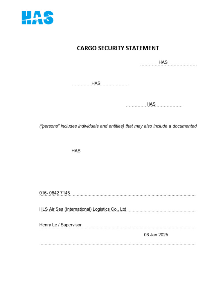 UA CARGO SECURITY STATEMENT mẫu 9 | PDF