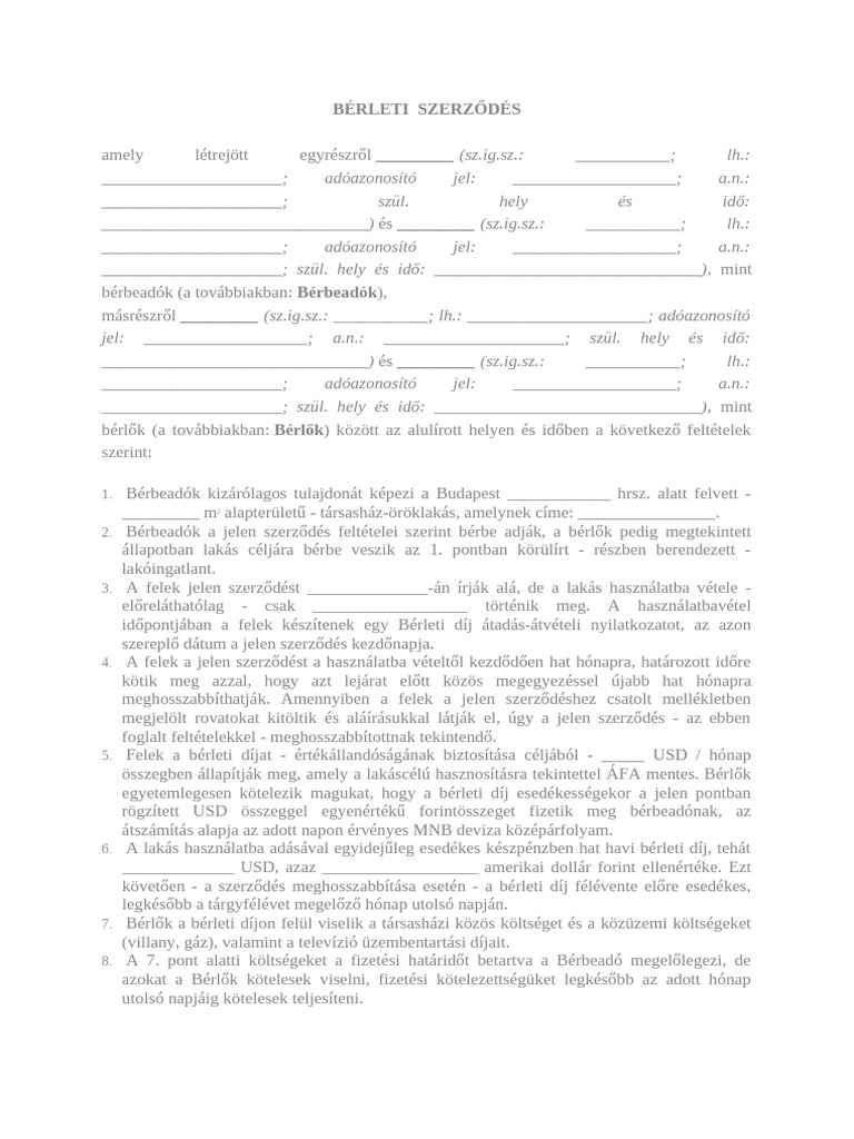 Bérleti Szerződés | PDF