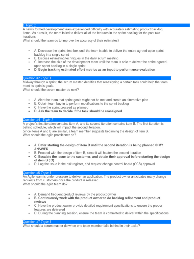 Acp Actual Exam Topic Answers Questions | PDF | Scrum (Software ...